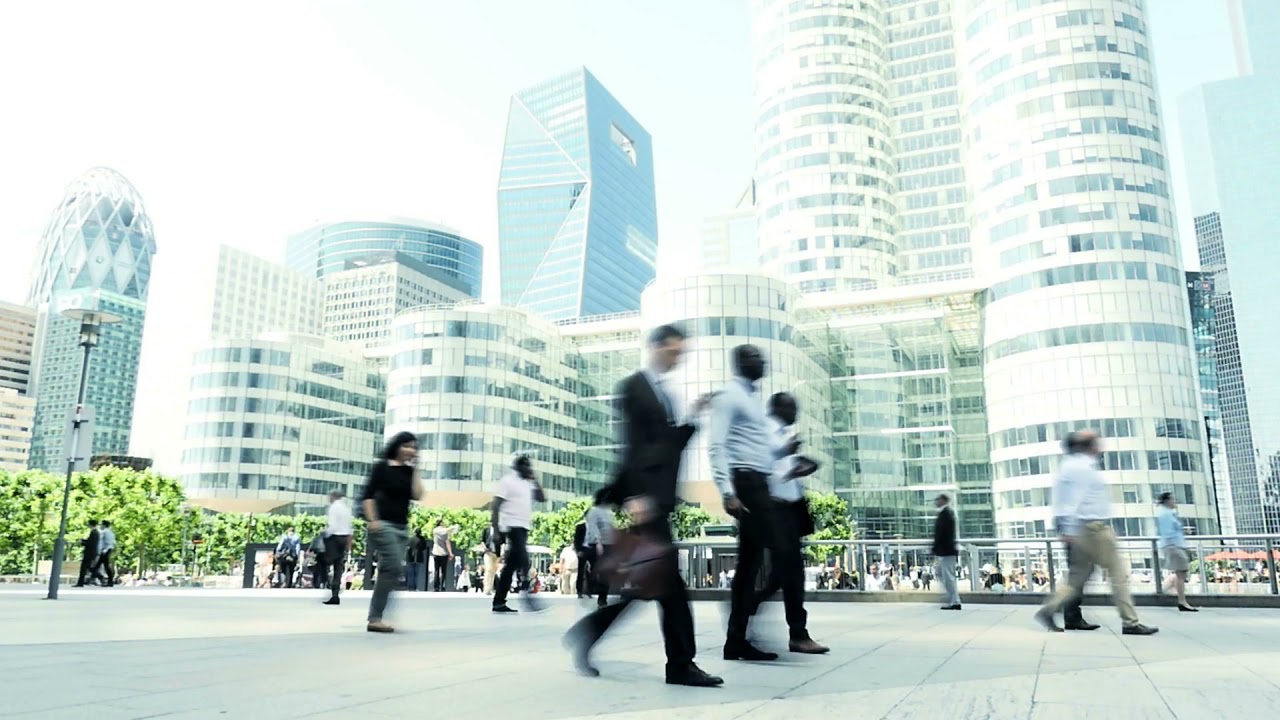 business people going to work commuters commuting walking slow motion ...