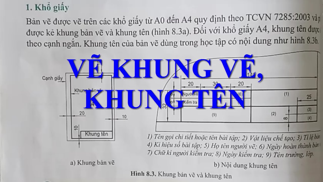 Hướng dẫn vẽ khung vẽ và khung tên hình 8.3 trang 42 SGK Công nghệ 10 ...