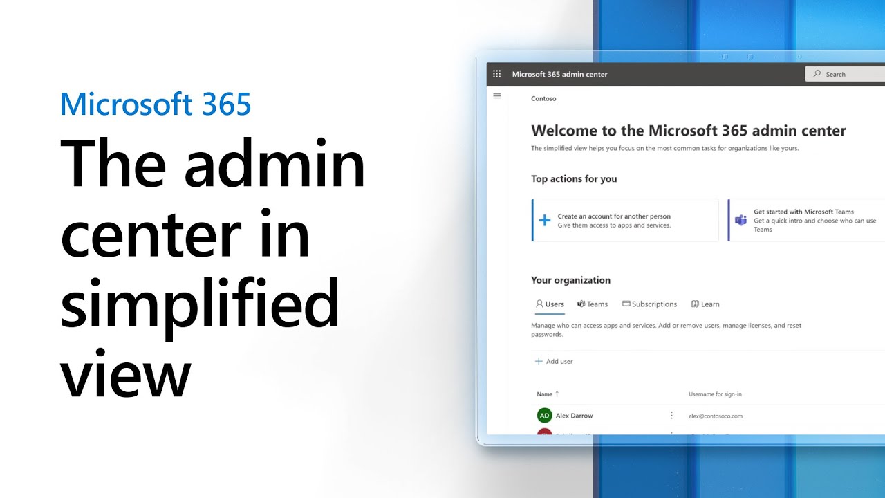 The admin center in simplified view - YouTube