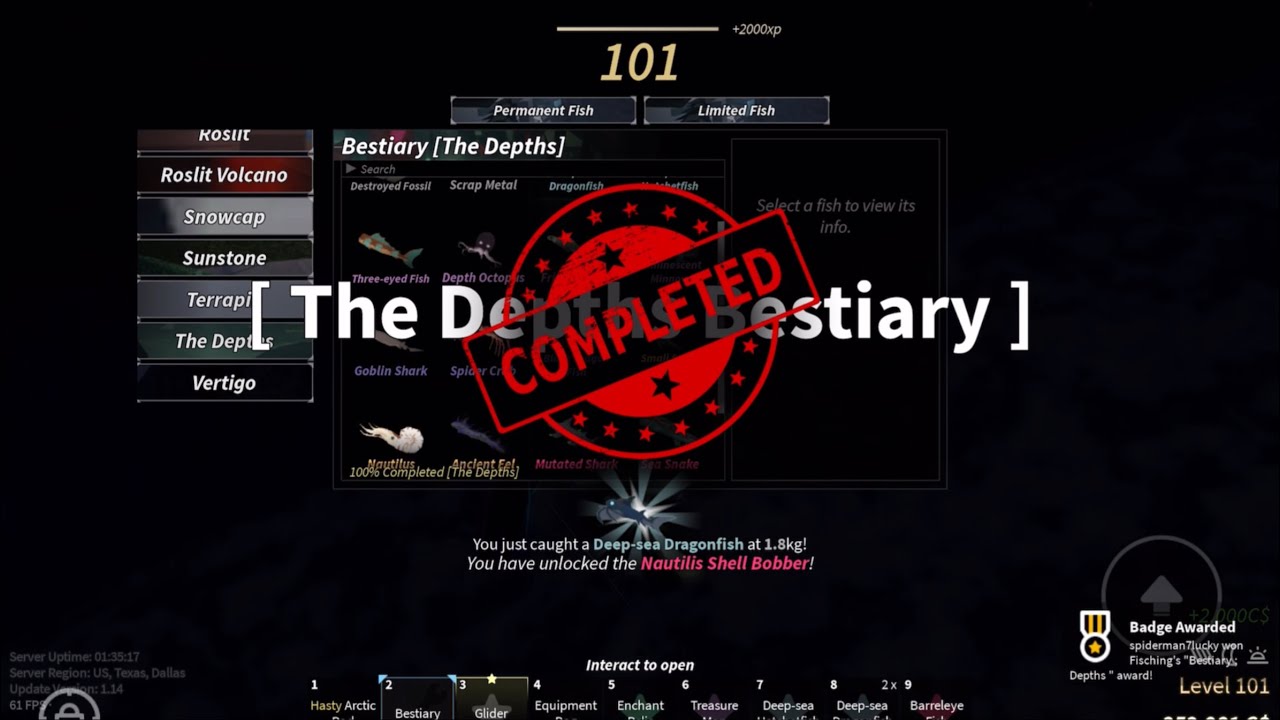 COMPLETING THE DEPTHS BESTIARY IN FISCH!!! - YouTube