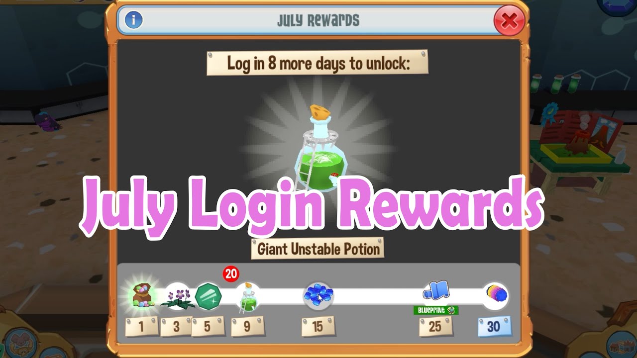 JULY Login Rewards|Springy Tail + Giant Unstable Potion + Patch of ...