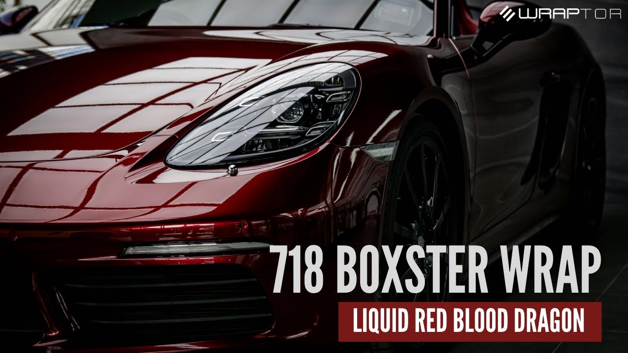 Porsche 718 Boxster WRAP เปลี่ยนสีแดง (Liquid Metallic Dragon) - YouTube