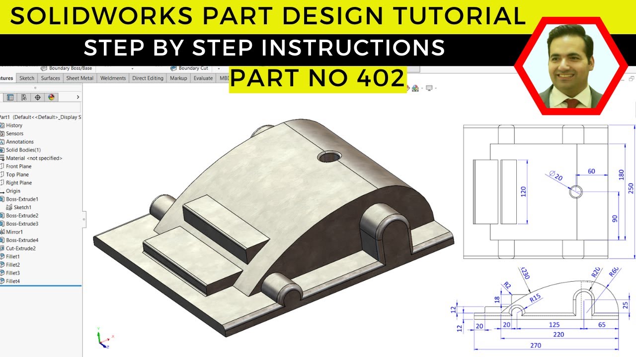 SolidWorks 3D Model of a Mechanical Bracket with Curved Surface and ...