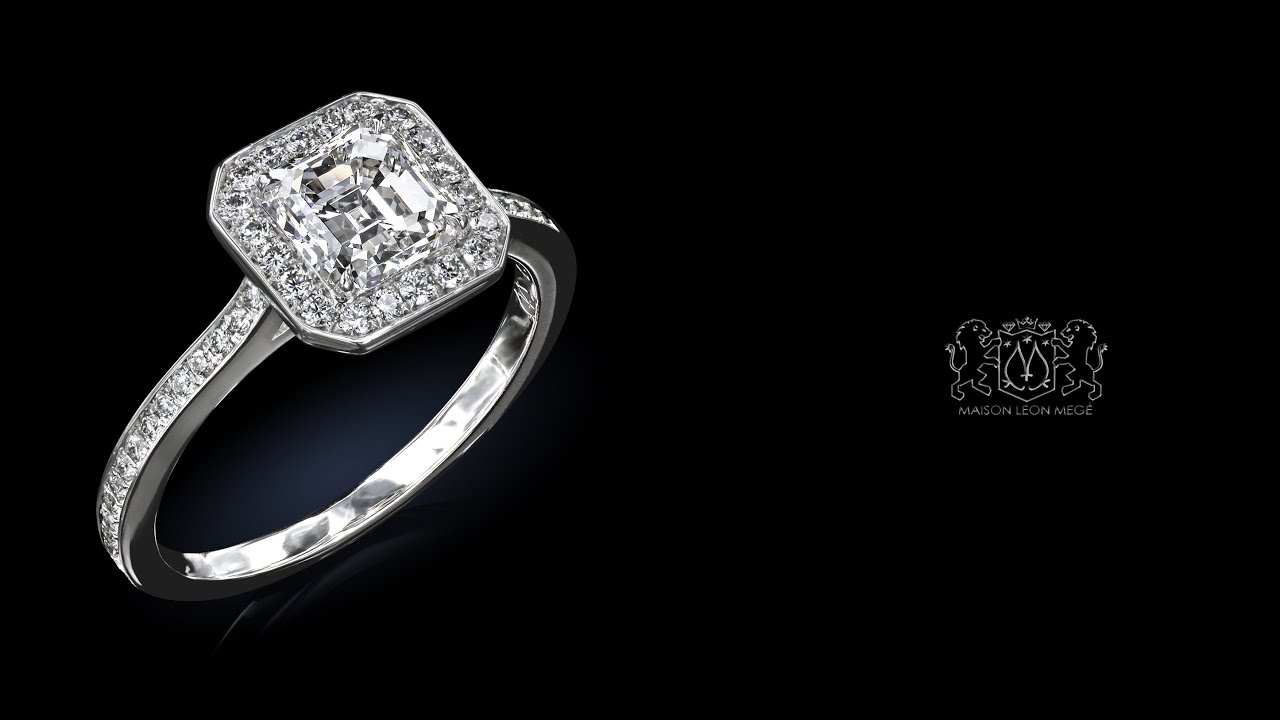 Leon Megé 611™ halo engagement ring with an Asscher cut diamond in ...