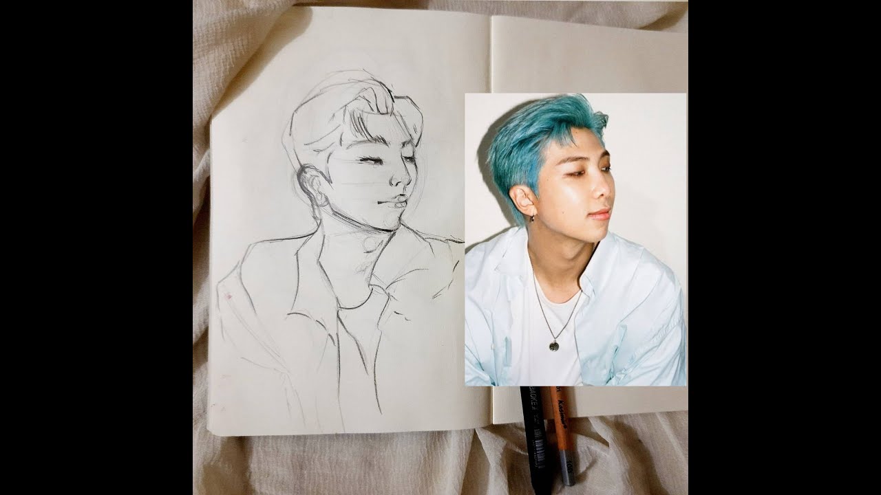 drawing pencil sketch BTS RM (kim namjoon ) dynamite - YouTube