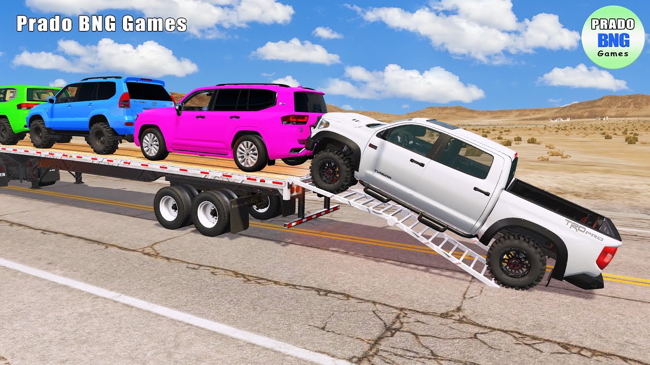 Toyota, Mercedes, Tractor, and Man Flatbed Truck vs Train – BeamNG ...