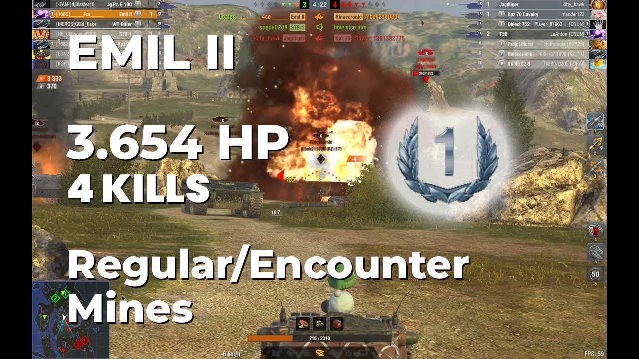 168GUNNERS | EMIL II | 3 7K DMG | 4 KILLS | 1ST CLASS | Mines | #wotb # ...