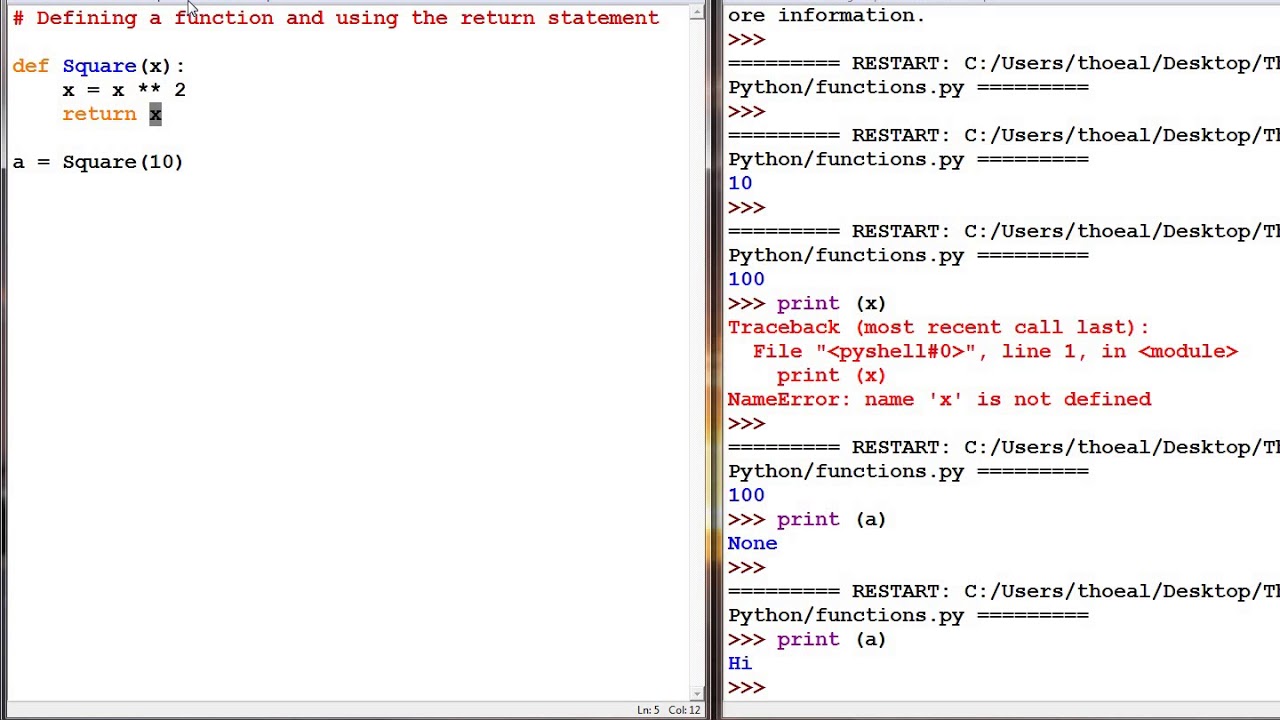 Defining Functions Using The Return Statment Youtube 8719