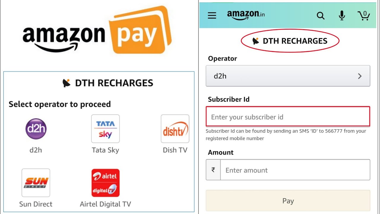 How To DTH Dish Tv Recharge In Amazon Pay 2020 | Amazon Se DTH Tv ...