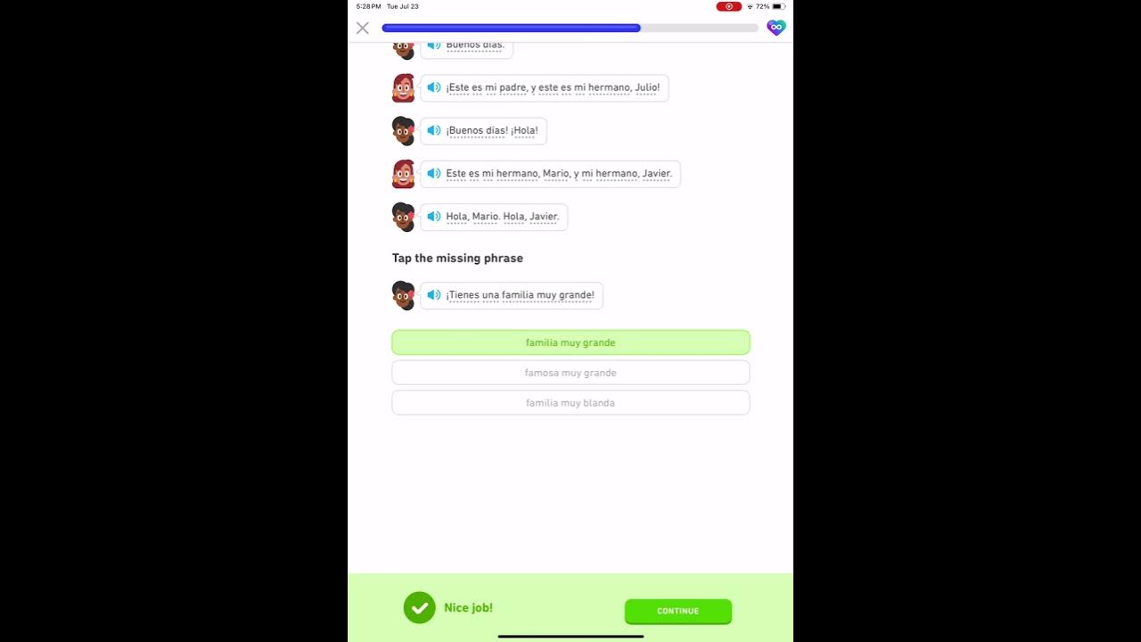 Duolingo Learning Spanish Section 1, Unit 5, Story: A Very Big Family ...