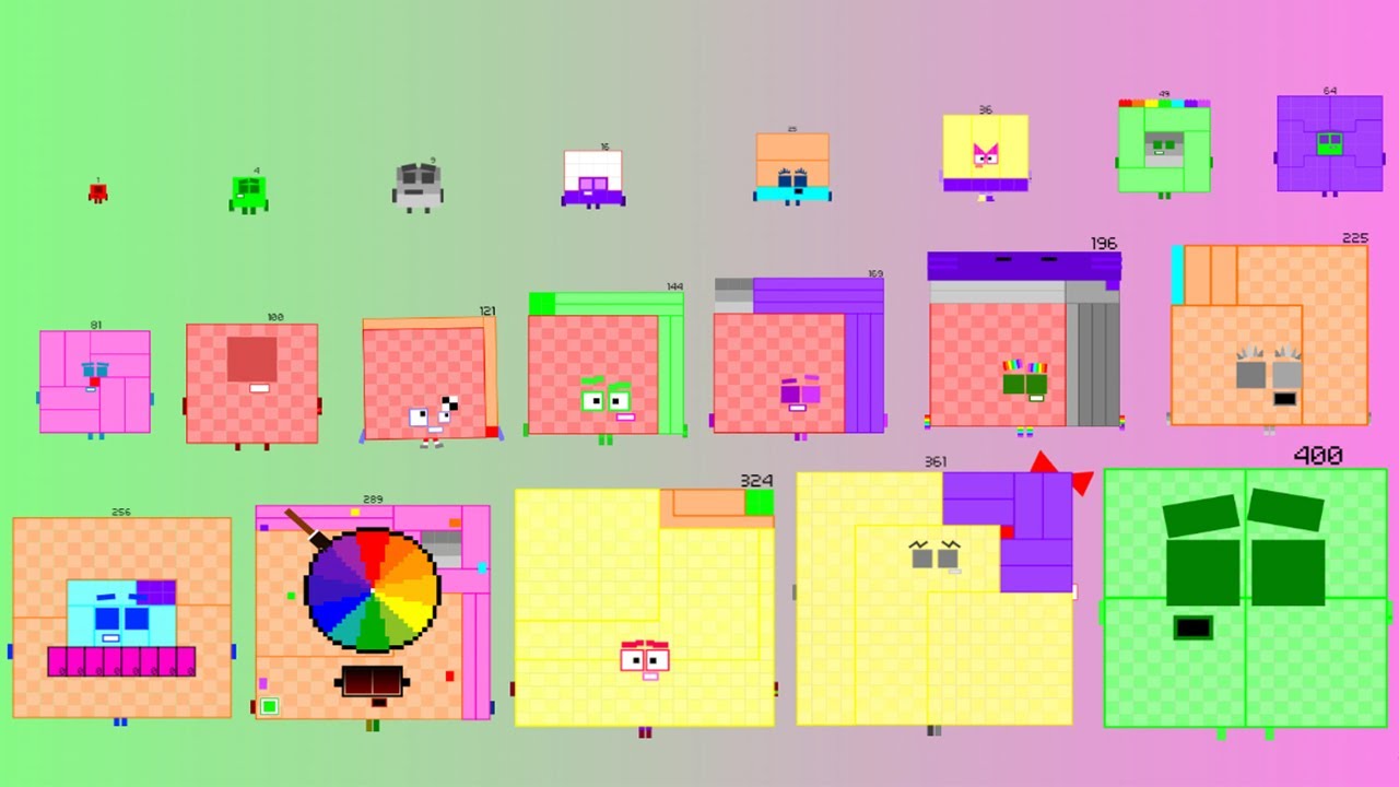 Numberblocks But Squares 1-400 - YouTube