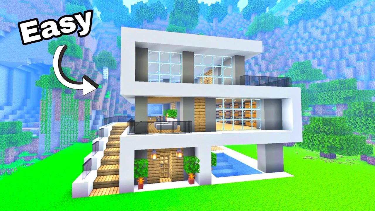 How To Build a Modern House in Minecraft | Easy Modern House Tutorial ...