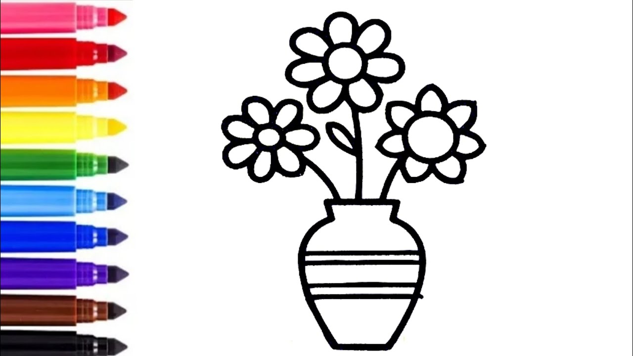 How to Draw a Flower Pot | Flower Pot Drawing Painting & Coloring for ...