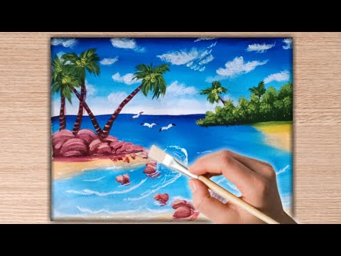 Easy seascape painting//Beach painting tutorial//beach acrylic painting ...