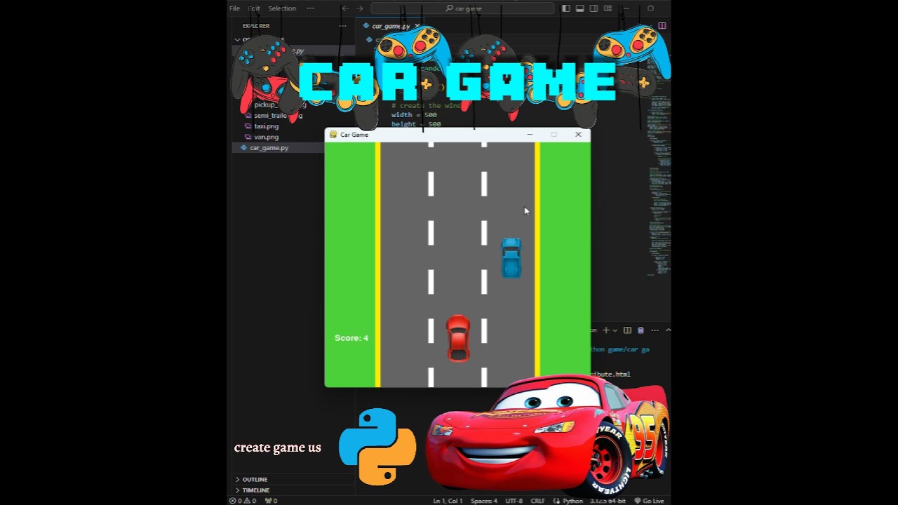 Create A Car Game Using Only Python Python Gameplay Coding Programmer Gamedevelopment