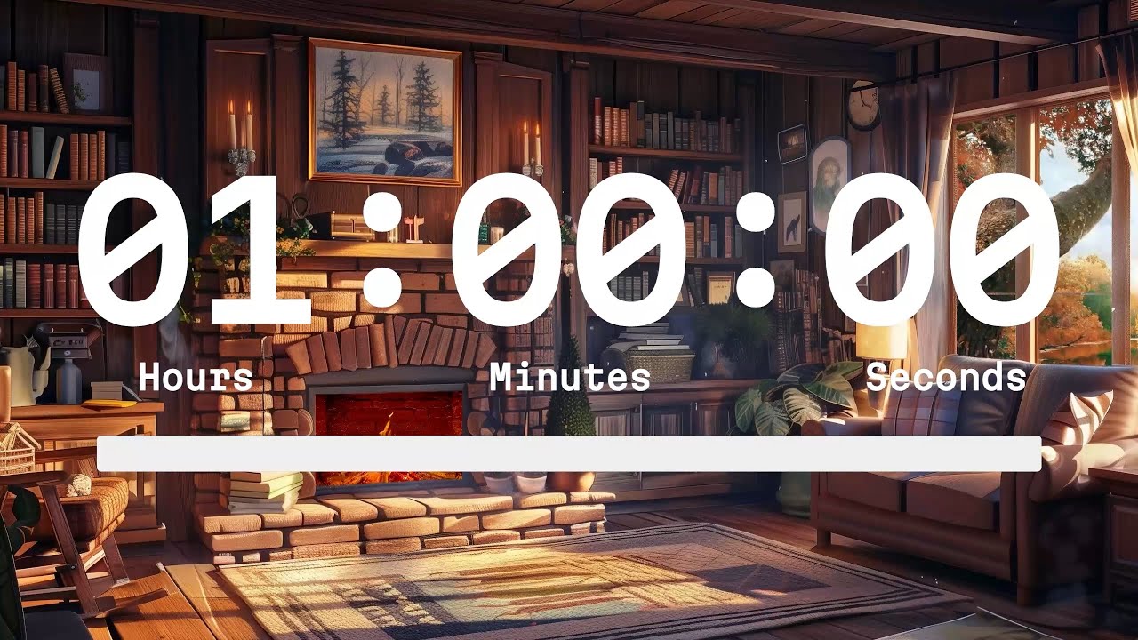 1-Hour (60-Minute) Countdown Timer - Fireplace Dynamic Background - Progress Bar + Ending Sound ...
