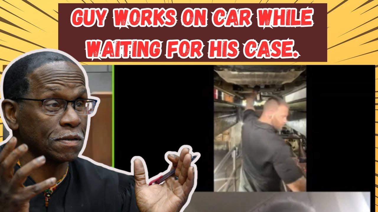 Guy works on car while waiting for his case at Judge Simpsons court ...