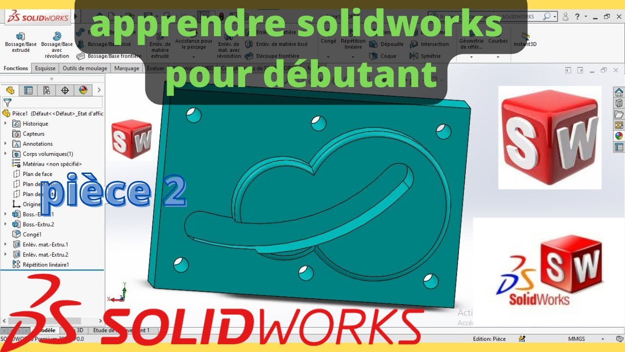 apprendre le logiciel solidworks pour débutant pièce 2 cercle, trou ...
