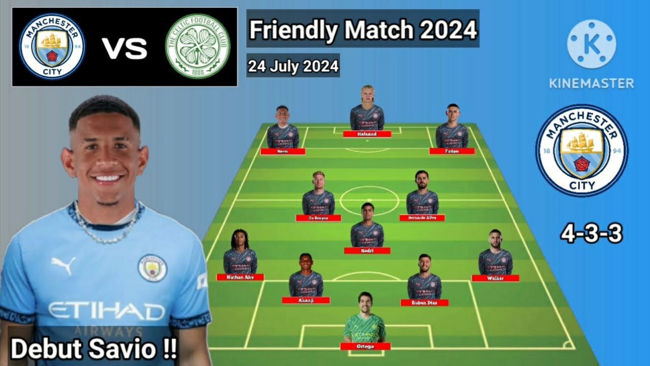 Debut Savio !! Manchester City vs Celtic ~ Man City 4-3-3 With Savio ...
