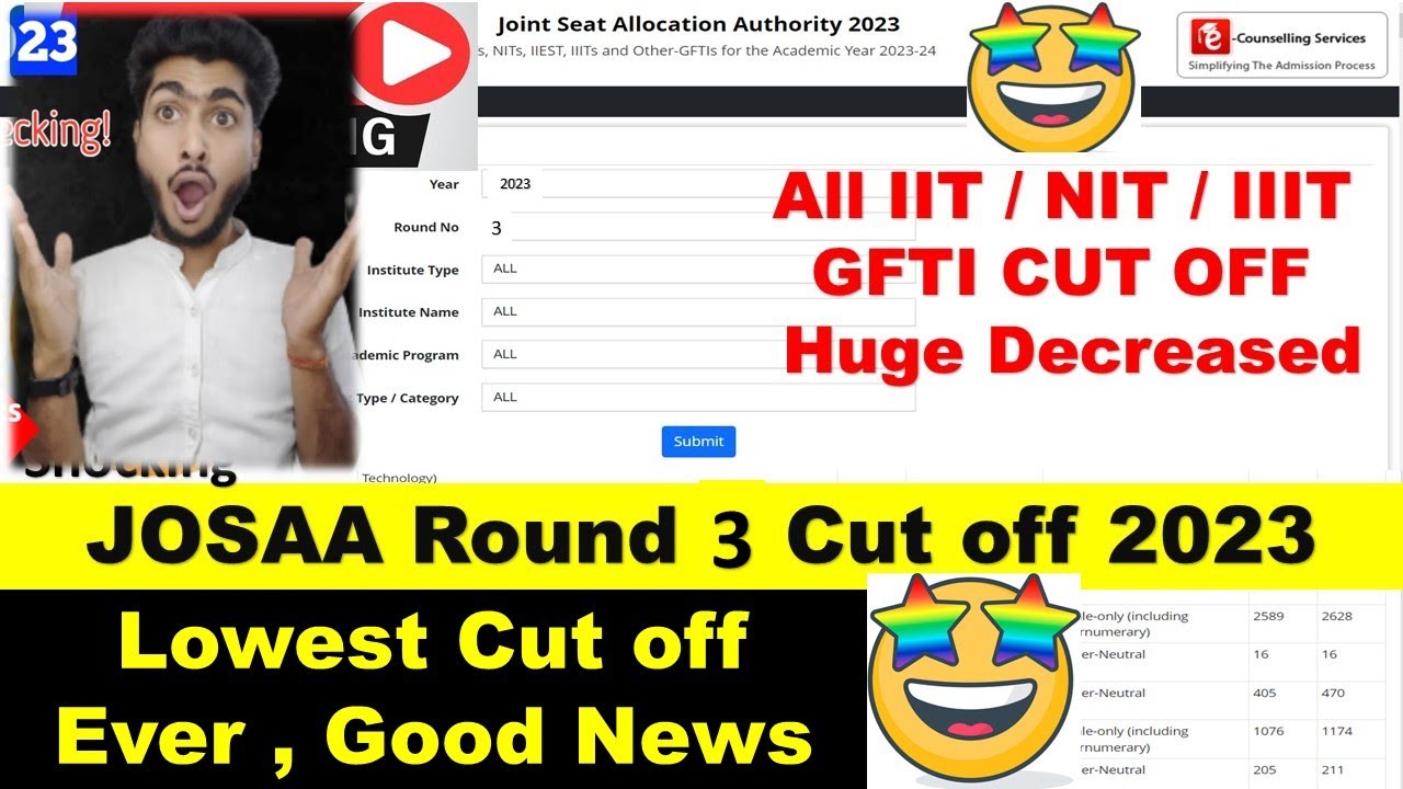 JOSAA Round 3 Cut off 2023 | Cut off Decreased , Josaa Counselling Round 3 Cut off 2023 ...