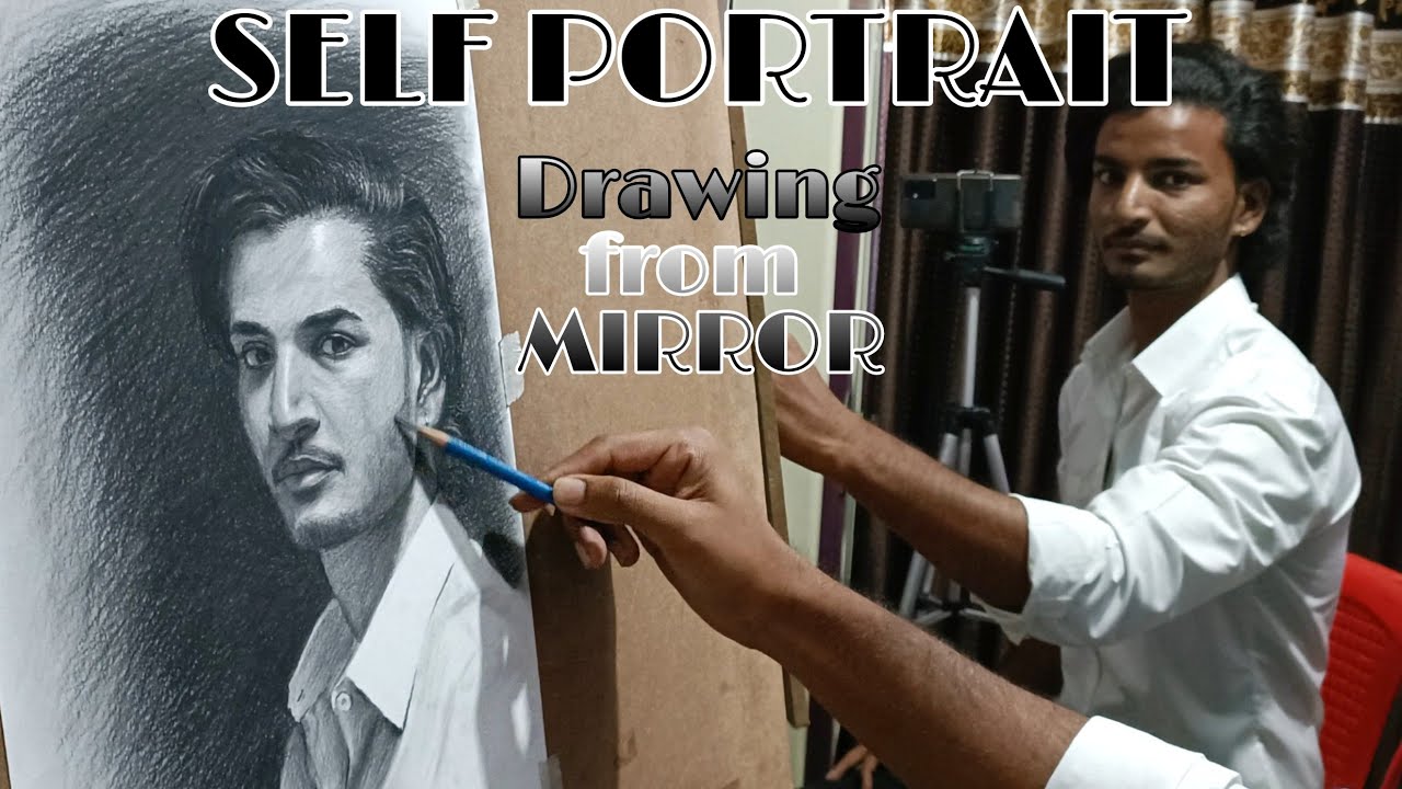 Drawing Self Portrait from MIRROR 🪞 using Charcoal - YouTube