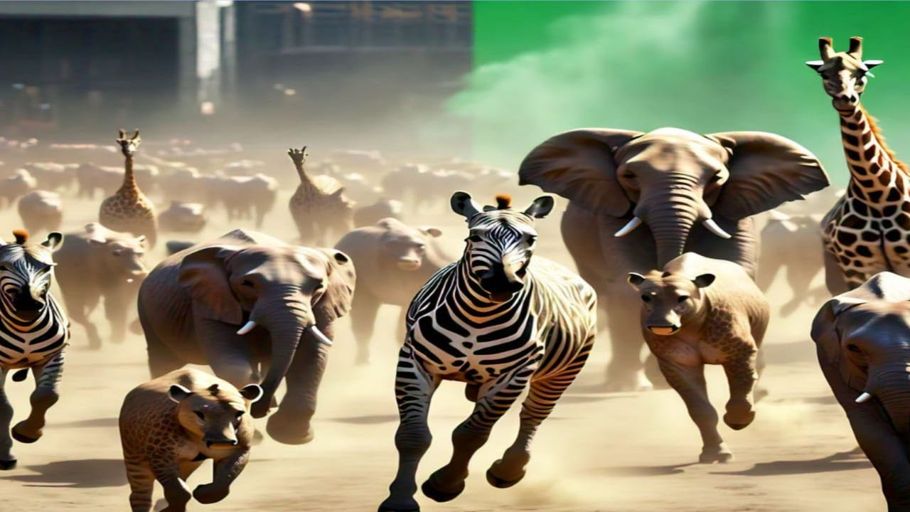 Animal Adventure Cartoon | Stampede Green Screen Animal Video | Funny ...