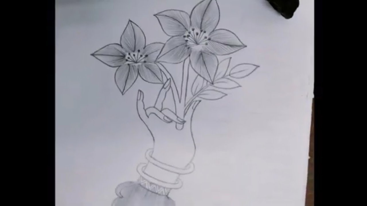How to draw a Flower in a hand || Flower AND Hand drawing || Pencil ...