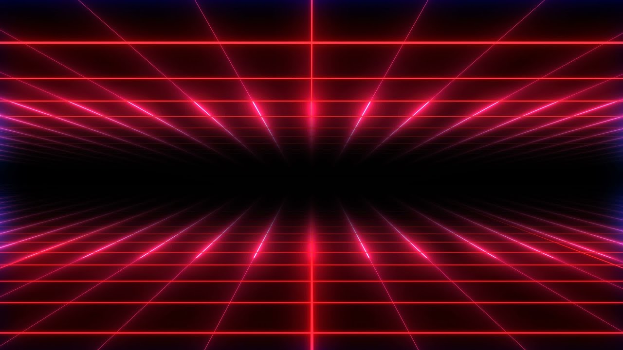 Red Neon Effect Black Screen Background, Neon Grid Light Motion ...
