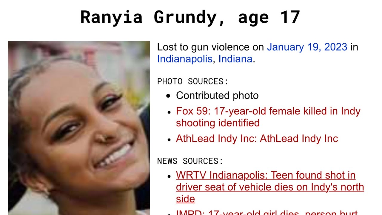 INDIANAPOLIS, IN JAN 19, 2023, RANYIA GRUNDY 17 FOUND SHOT IN DRIVER ...