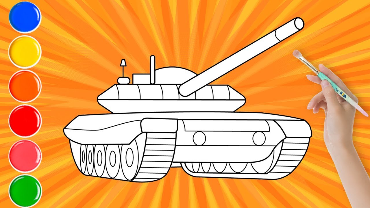 Vẽ và tô màu xe tăng đồ chơi cho bé | How to draw the tank | Vbox Kids ...