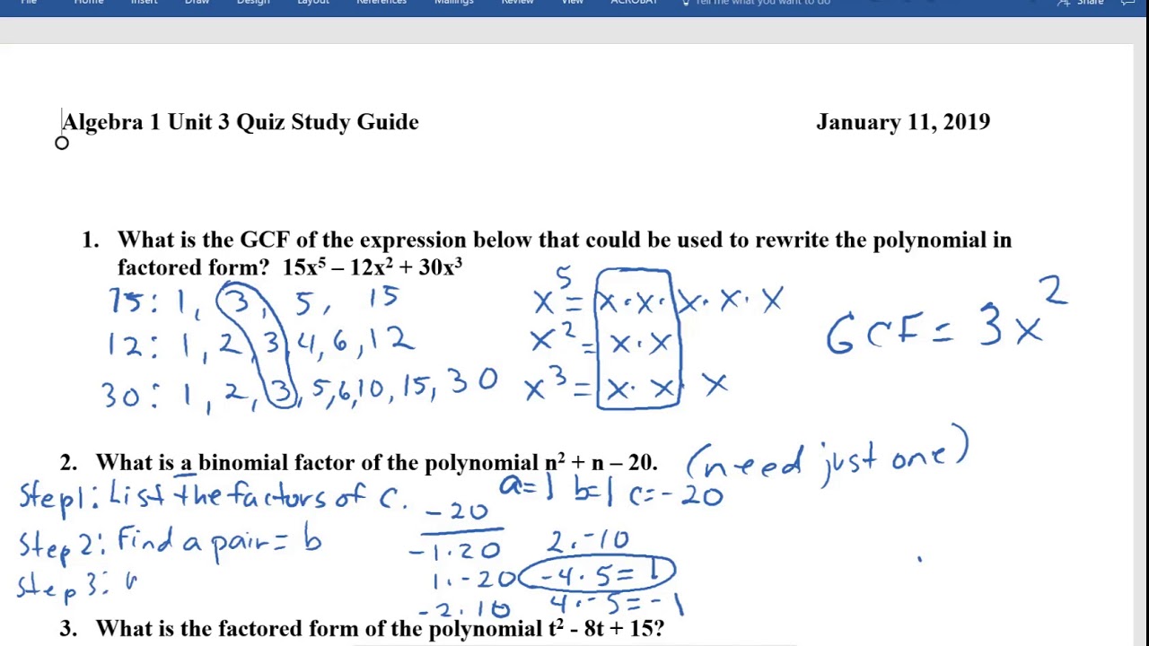 Algebra 1 Unit 3 Quiz Notes (part 1) - YouTube