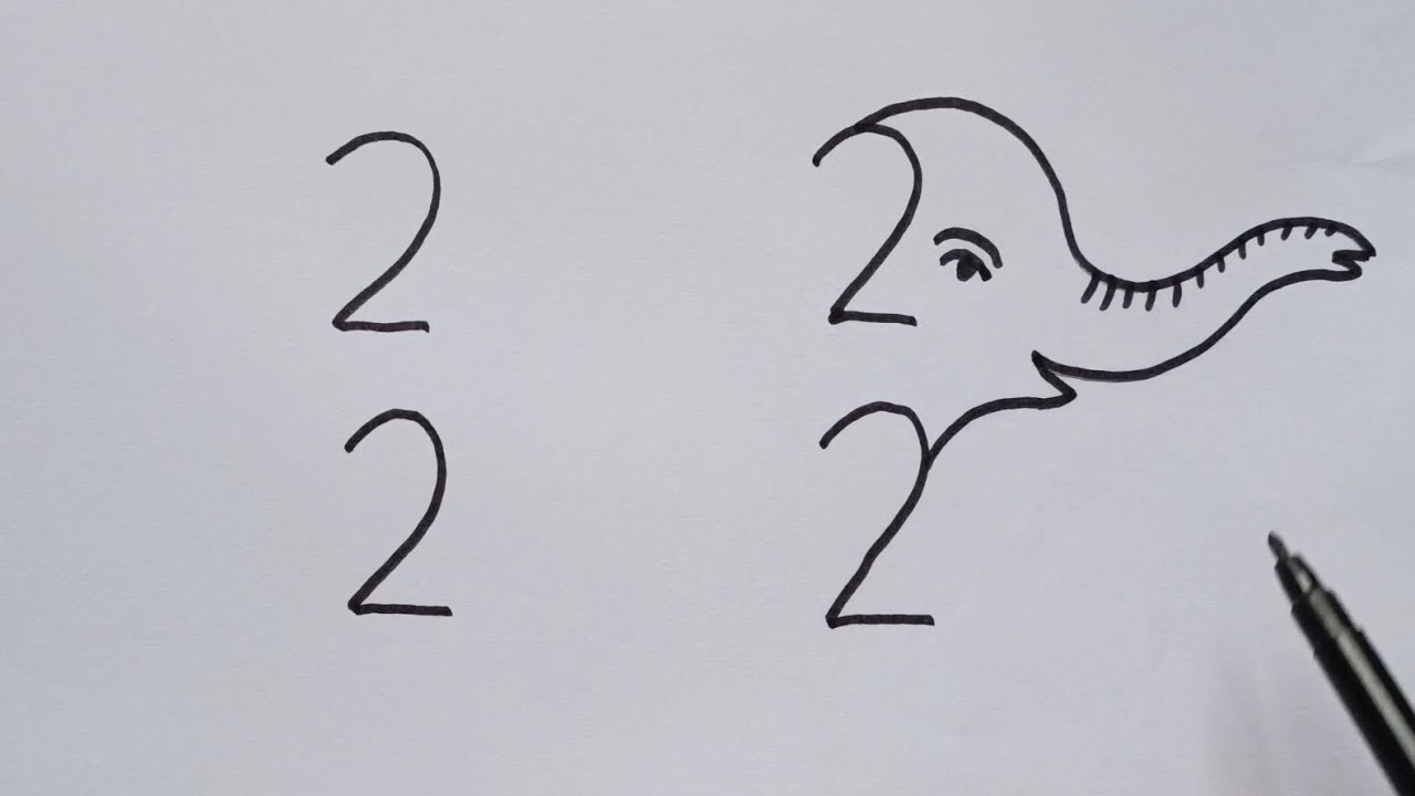 How To Draw Elephant With 2222 Number| Elephant Drawing - YouTube