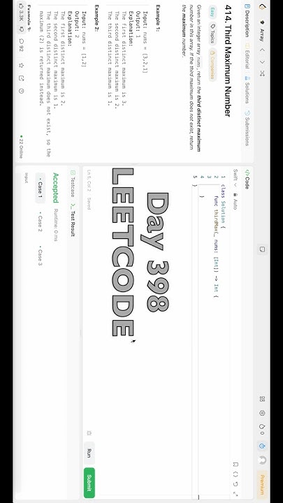 Day 398: LeetCode Problem 414. - Swift #daily #challenge #swiftui #coding #leetcode - YouTube