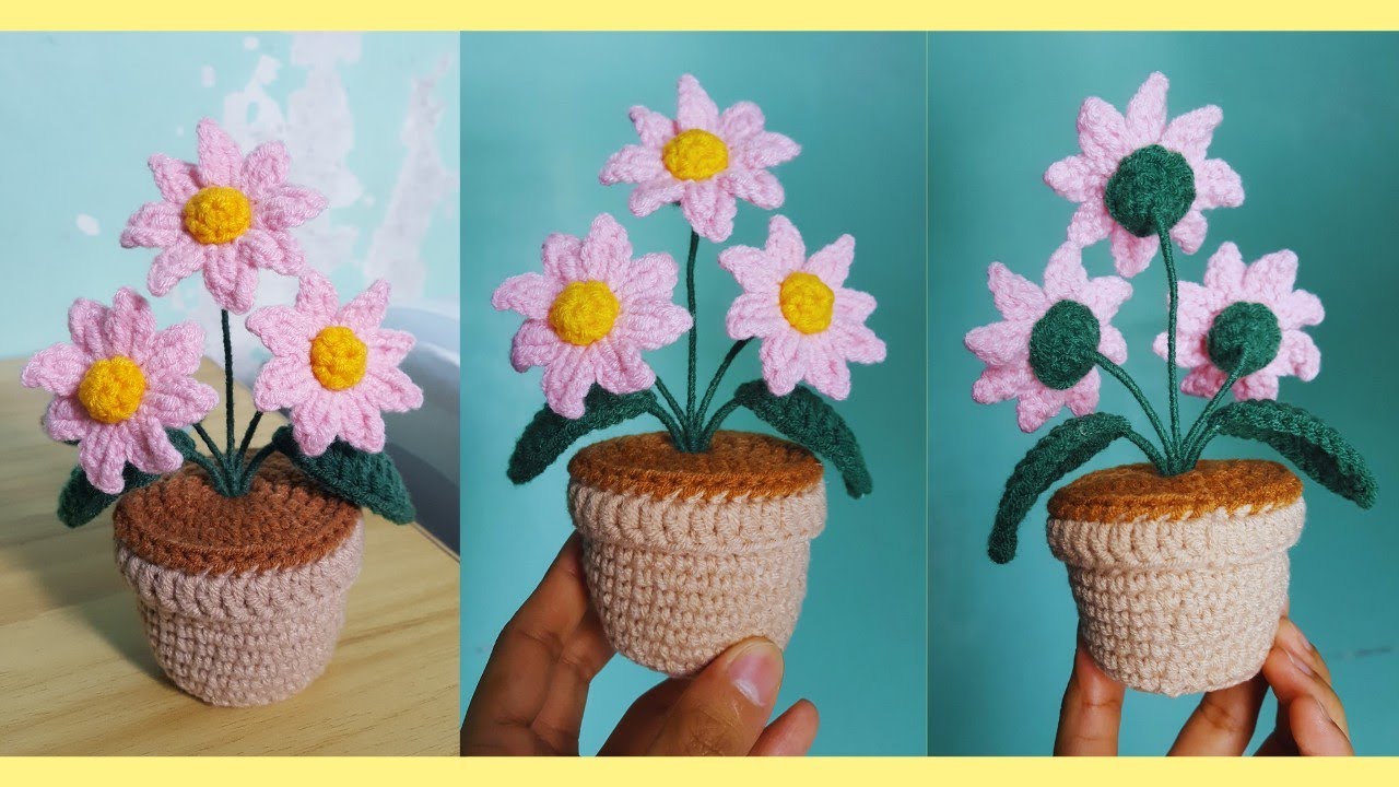 Part 1/2 How to Crochet Flowers in a Pot | Easy Tutorial for Beginners ...