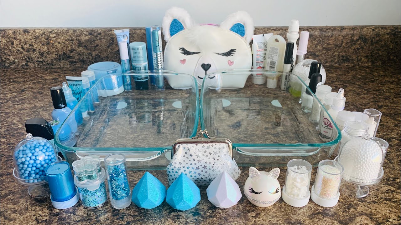 SKY BLUE VS WHITE SLIME''(MIXING GLITTER MAKEUP INTO SLIME)RELAXING ...
