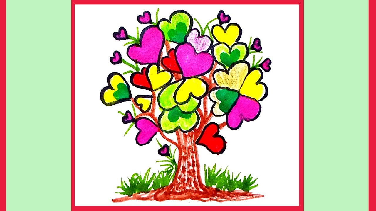 Love Tree Drawing || Heart Tree drawing || Draw a Tree || Ummehani Art ...