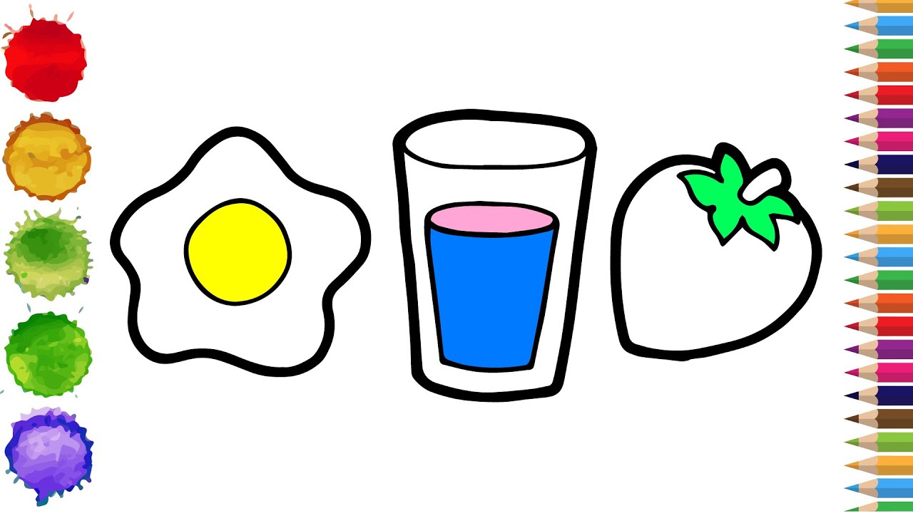 How to Draw a Eggs - Milk - Strawberries | Step by Step - YouTube