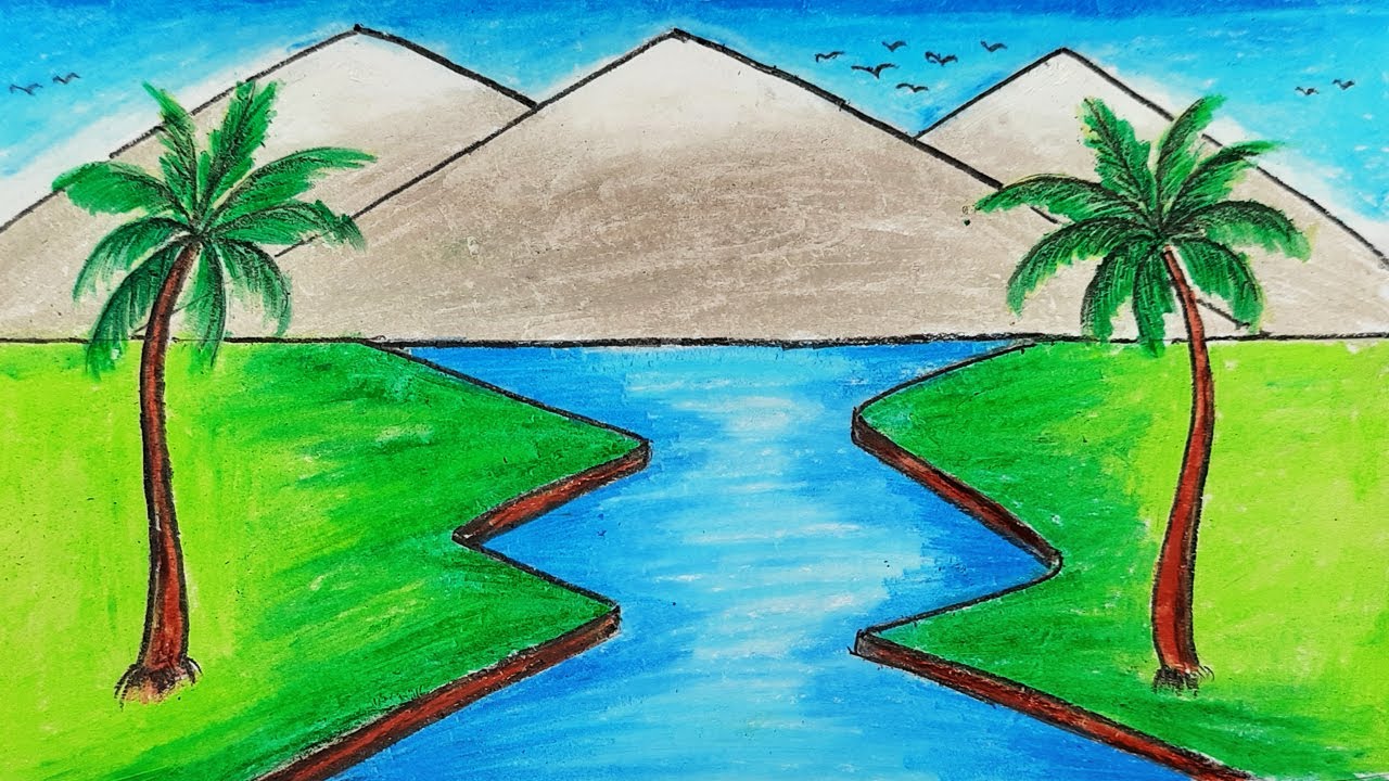 How To Draw Landscape Mountain Scenery | Mountain | Drawing Scenery ...
