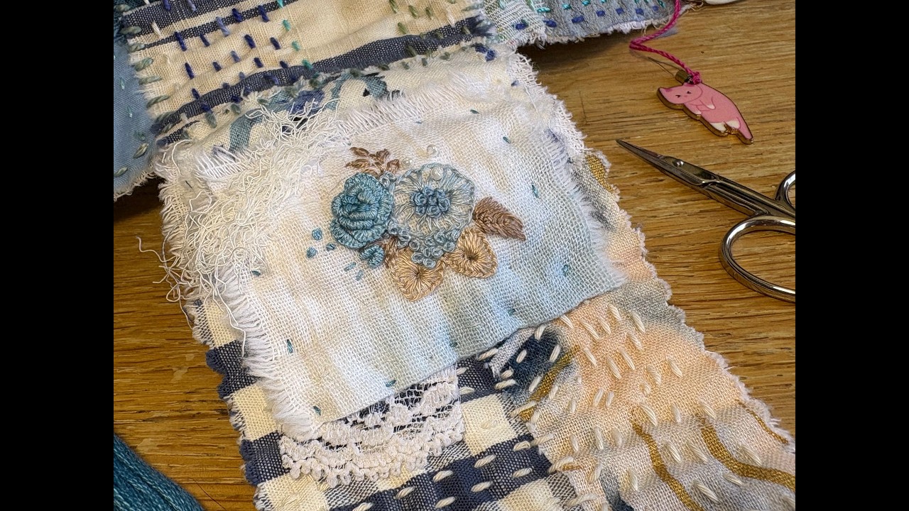 Hand Embroidered Flower Cluster | Pocket Altar Textile Art with Bullion ...