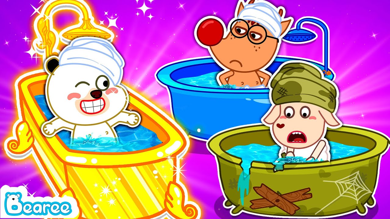 Bearee Tales 🐾 Bearee & Friend BathTub Upgrade Battle 🛁 Funny Cartoon ...