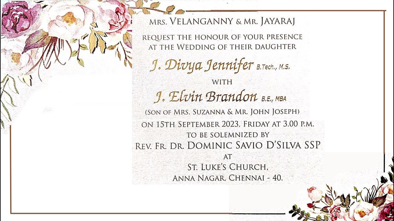 Wedding Mass of J. Divya Jennifer & J. Elvin Brandon | 15th September ...