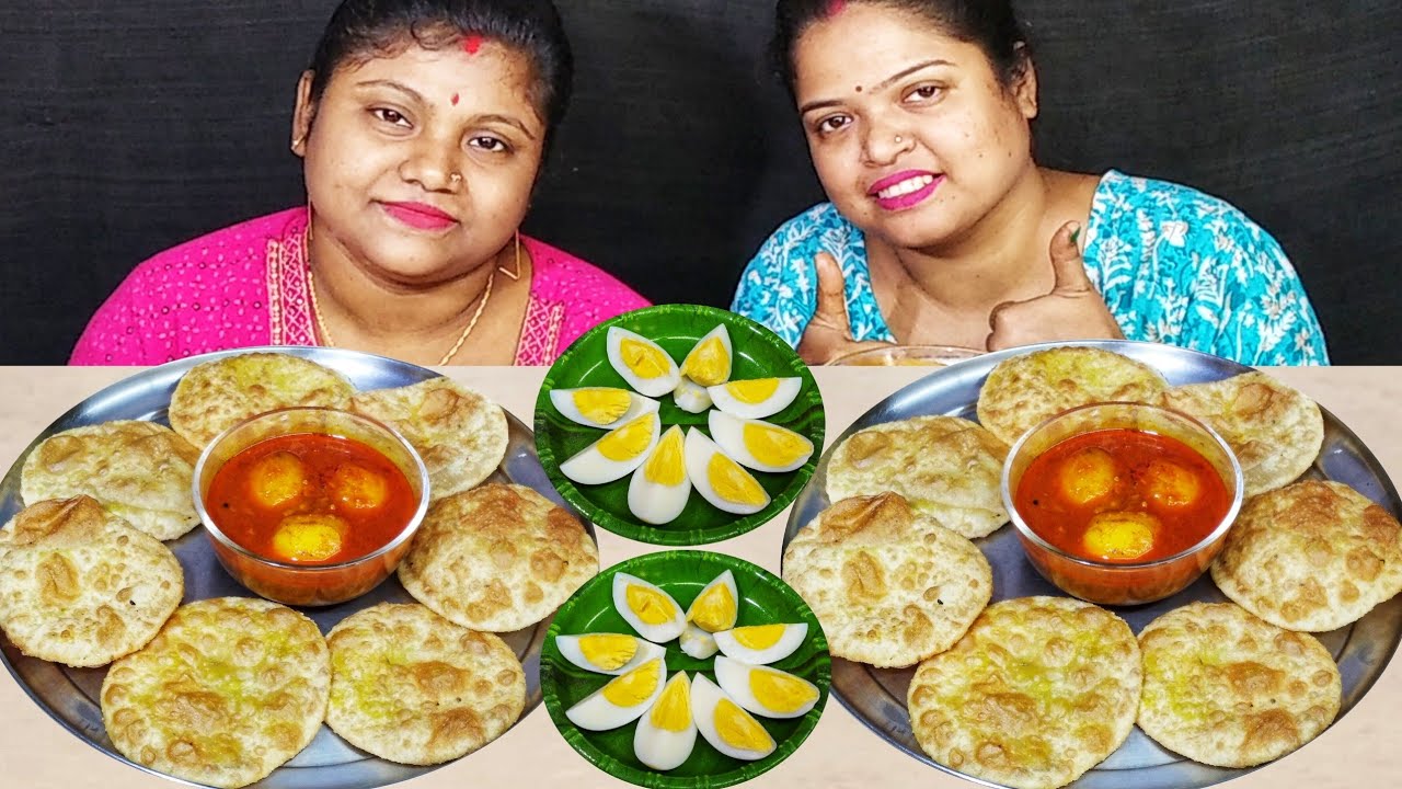 DAL PURI ALOOR DUM BOIL EGG EATING CHALLENGE // BENGALI EATING ...
