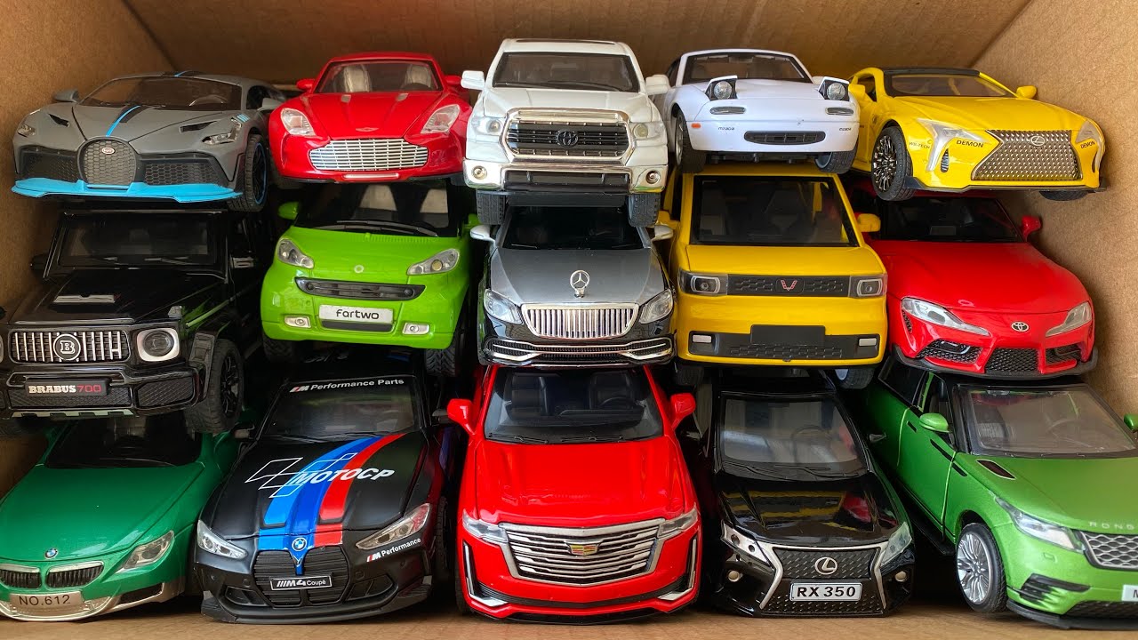 Box full of models Cars, Brabus Mini Ev Bugatti Lc500 Escalade Supra ...