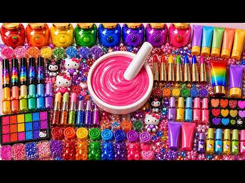 Satisfying Slime ASMR 🌈 DIY Making Glossy Rainbow Slime Mixing Makeup Glitters Lipstick Squishy Ball