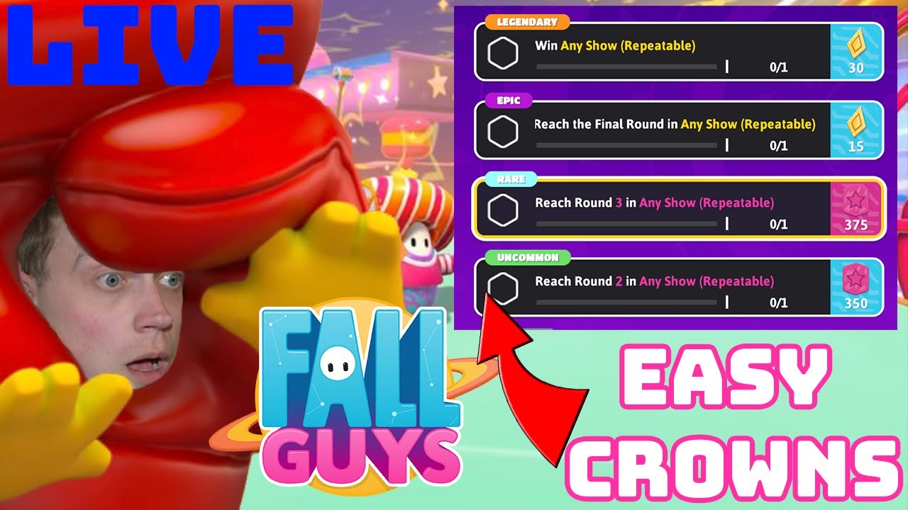 🔴 LIVE - EASY FALL GUYS CROWNS WITH THESE CHALLENGES - FREE FOR ALL ...