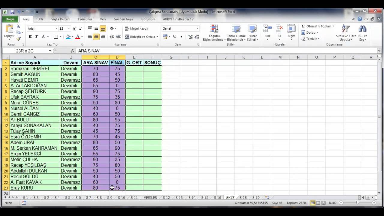 Excel Çalışma Soruları - 17 - YouTube