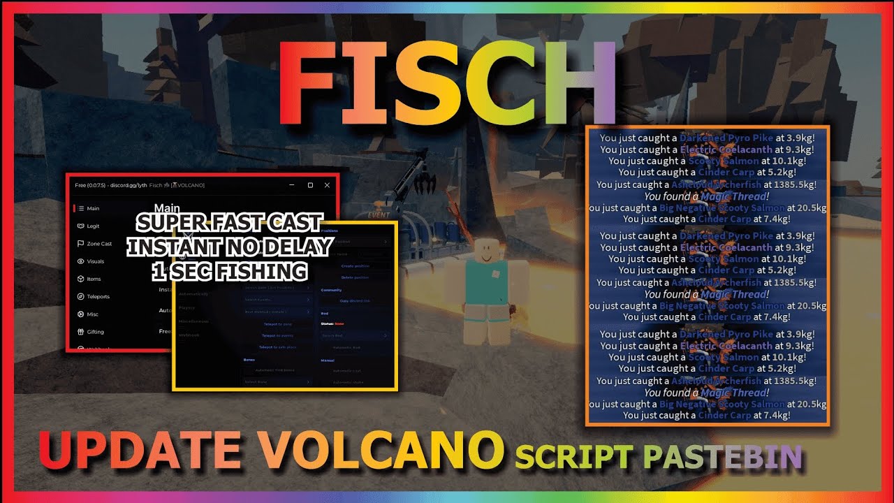 FISCH script volcano update(auto catch,auto shake and more functions ...