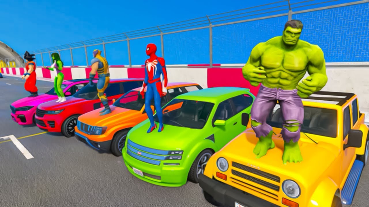 spider man vs hulk and superhero suv cars challenge | HOMBRE ARAÑA en ...