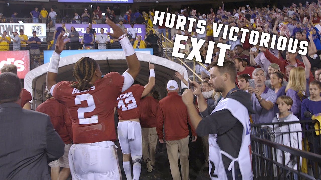 Watch Jalen Hurts victoriously run off the field, then wait to ...
