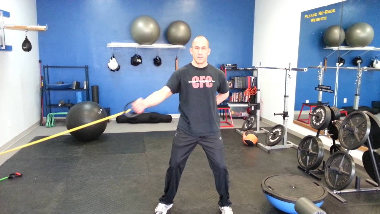 Standing Single Arm Low to High Chest Fly with Band - YouTube